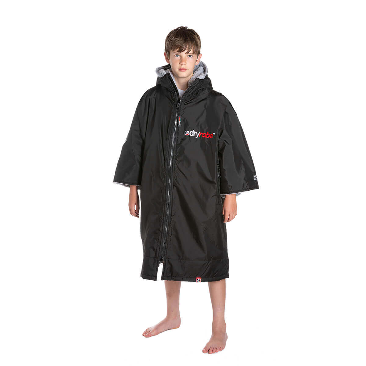 Dryrobe Kids Advance Short Sleeve | Watersports Dryrobe | Black+Grey