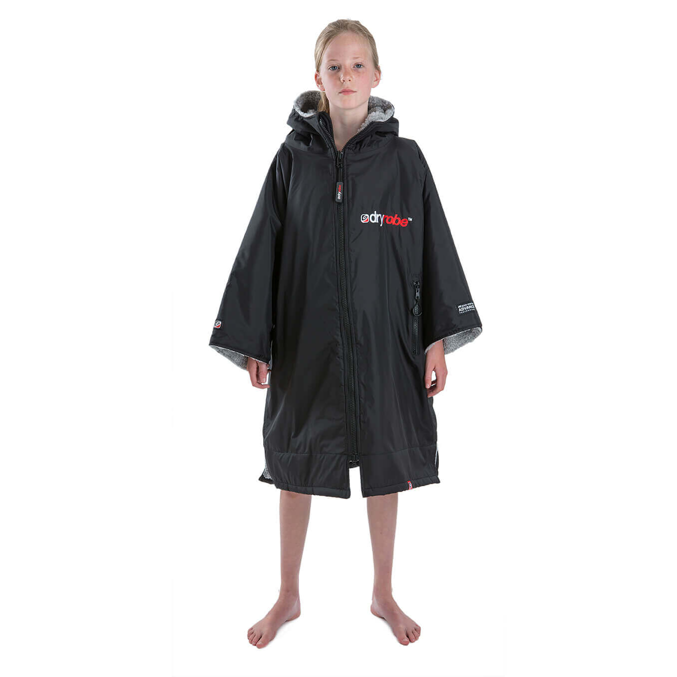 Dryrobe Kids Advance Short Sleeve | Watersports Dryrobe | Black+Grey