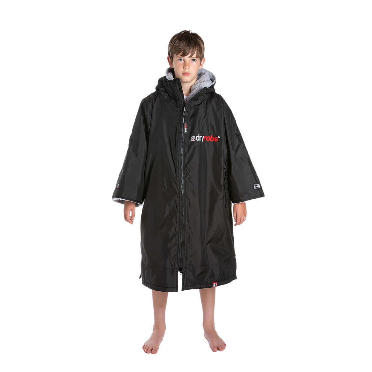 Dryrobe Kids Advance Short Sleeve | Watersports Dryrobe | Black+Grey