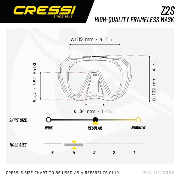 Cressi Z2 Small Frameless Dive Mask Size Chart | Dive Shop Online